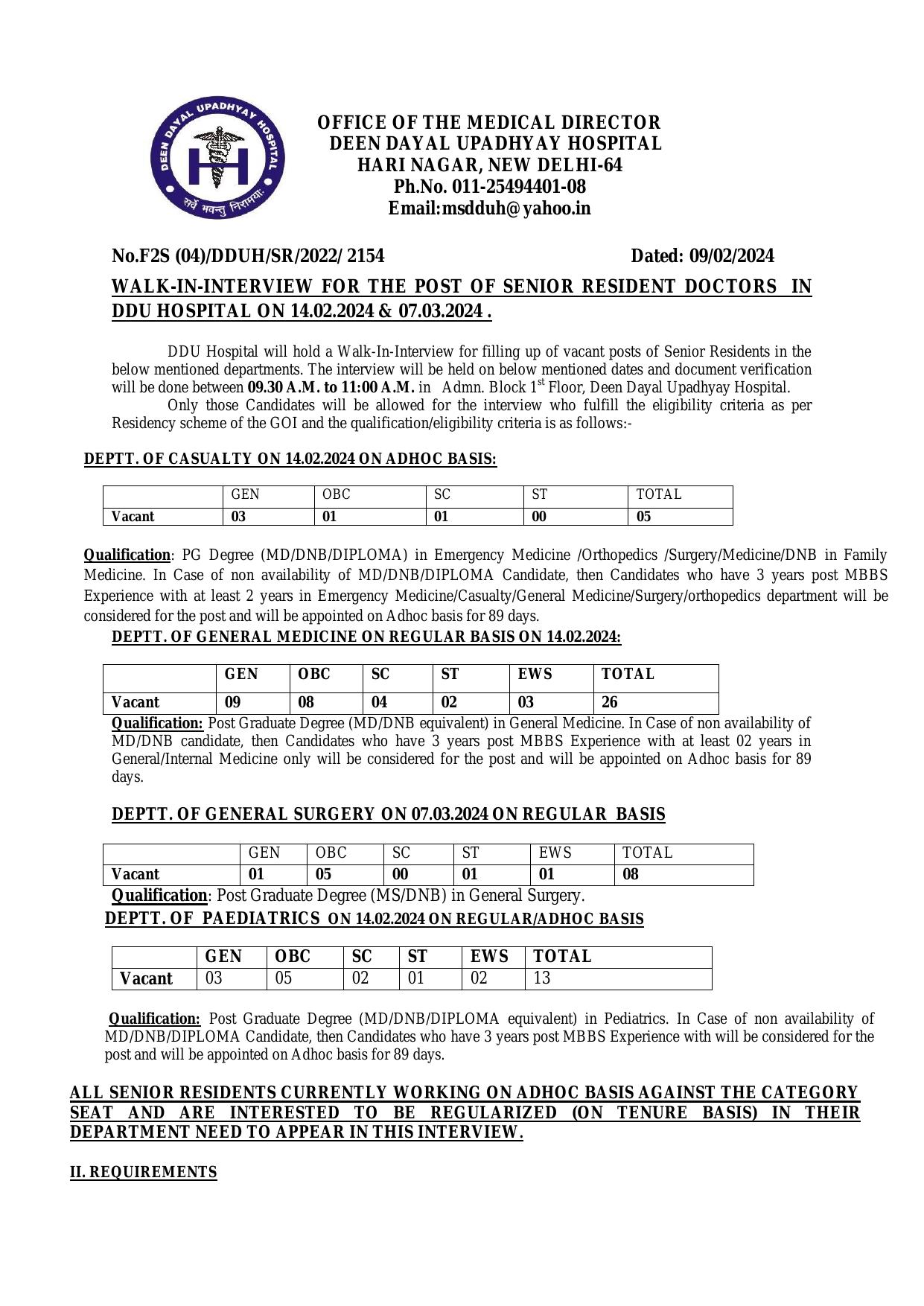 DDUH Recruitment: for Senior Resident - 52 Posts - MySarkariNaukri Docs