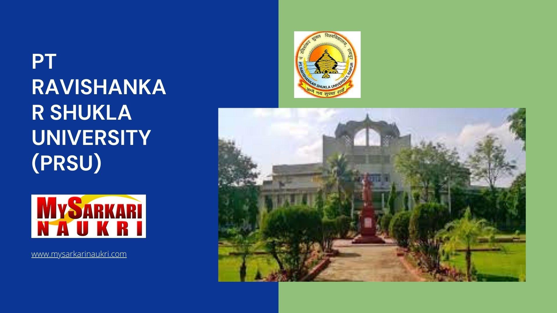 Pt Ravishankar Shukla University (PRSU) Recruitment - MySarkariNaukri En
