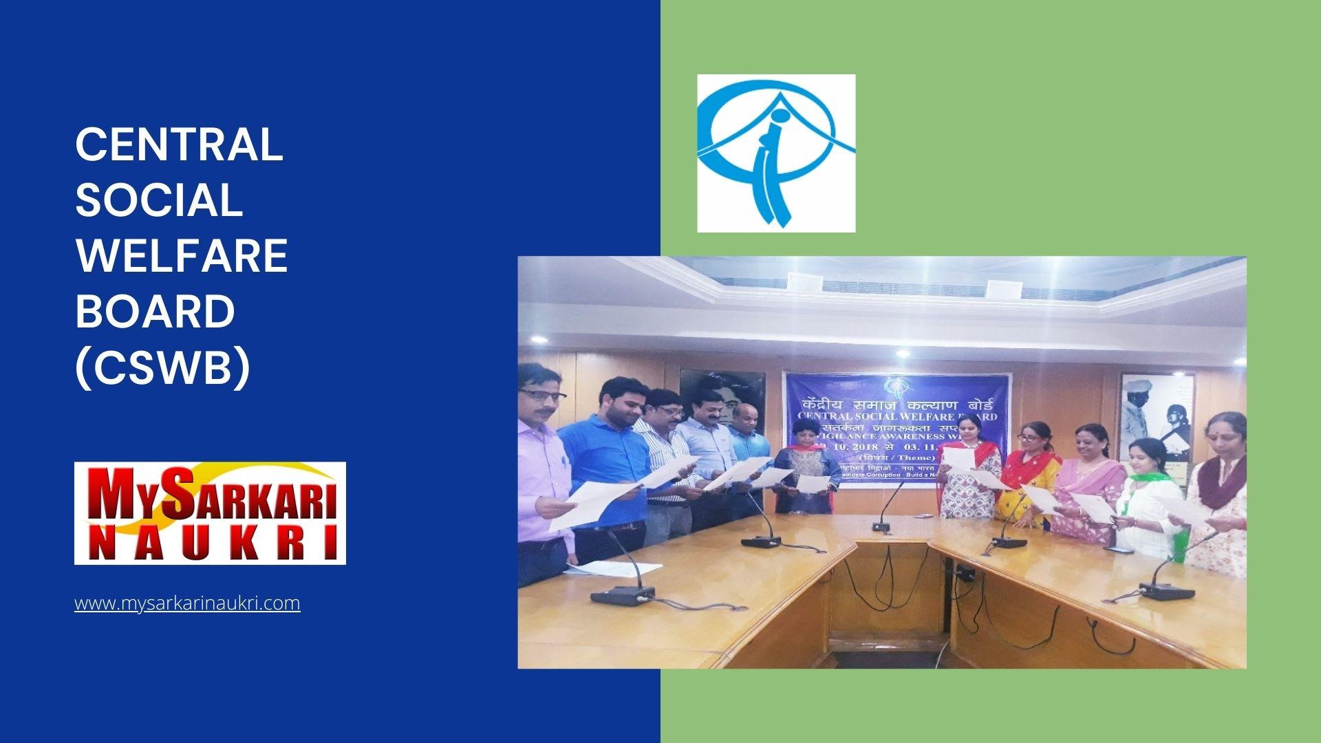 Central Social Welfare Board (CSWB) Recruitment - MySarkariNaukri En