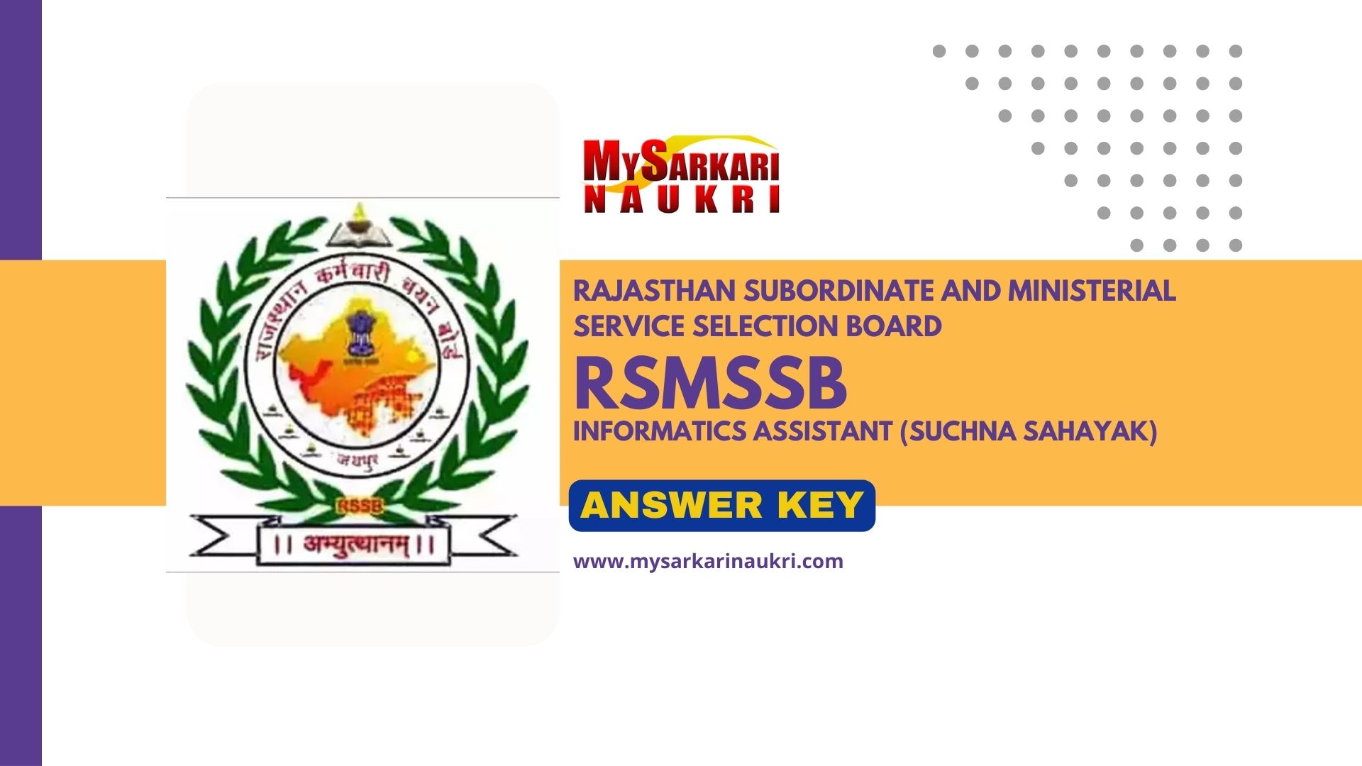RSMSSB Informatics Assistant Answer Key 2024 | Objection Period Open - MySarkariNaukri En