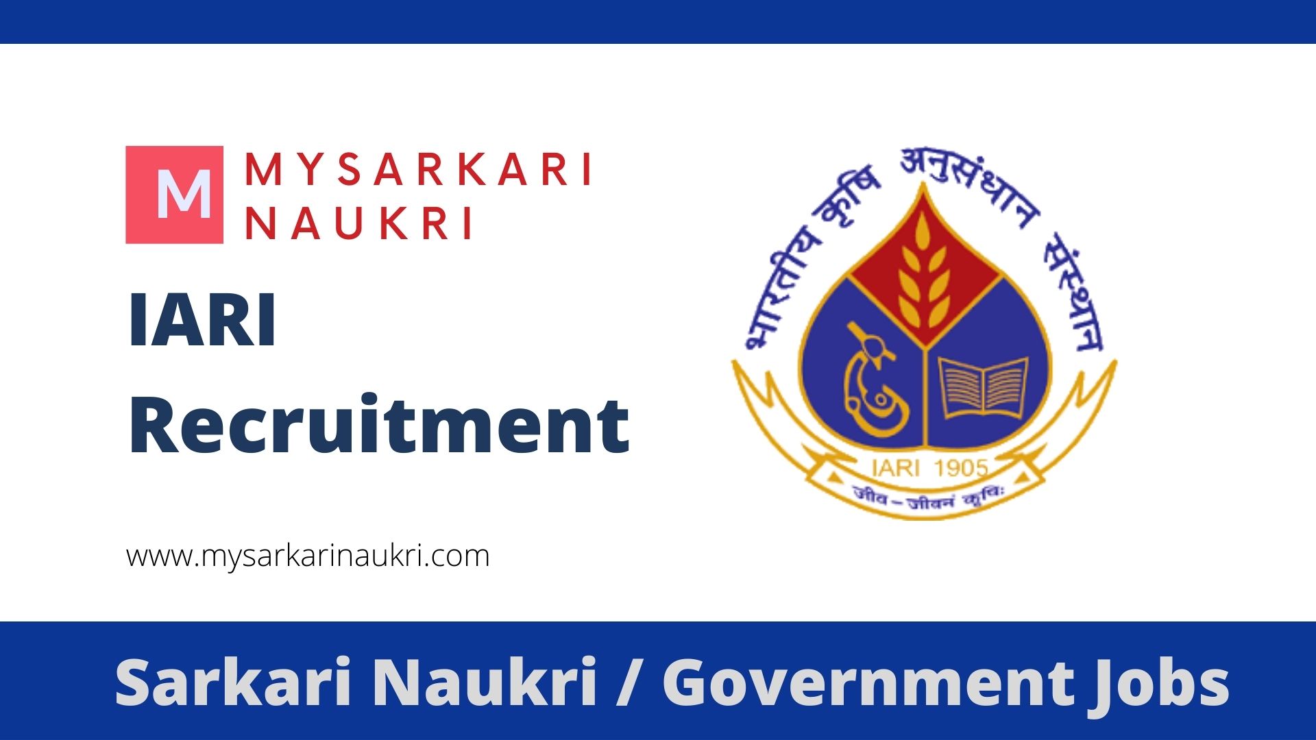 IARI Recruitment 2025 For Young Professional-I - MySarkariNaukri.com