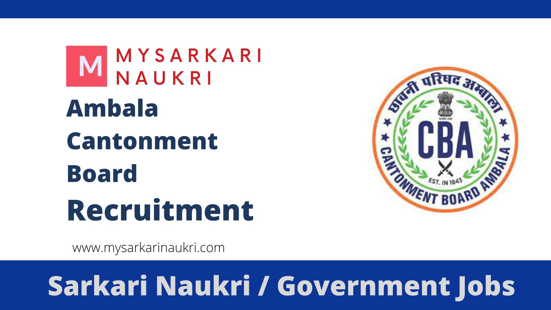 Ambala Cantonment Board Recruitment 2025 cbambala.org Jobs