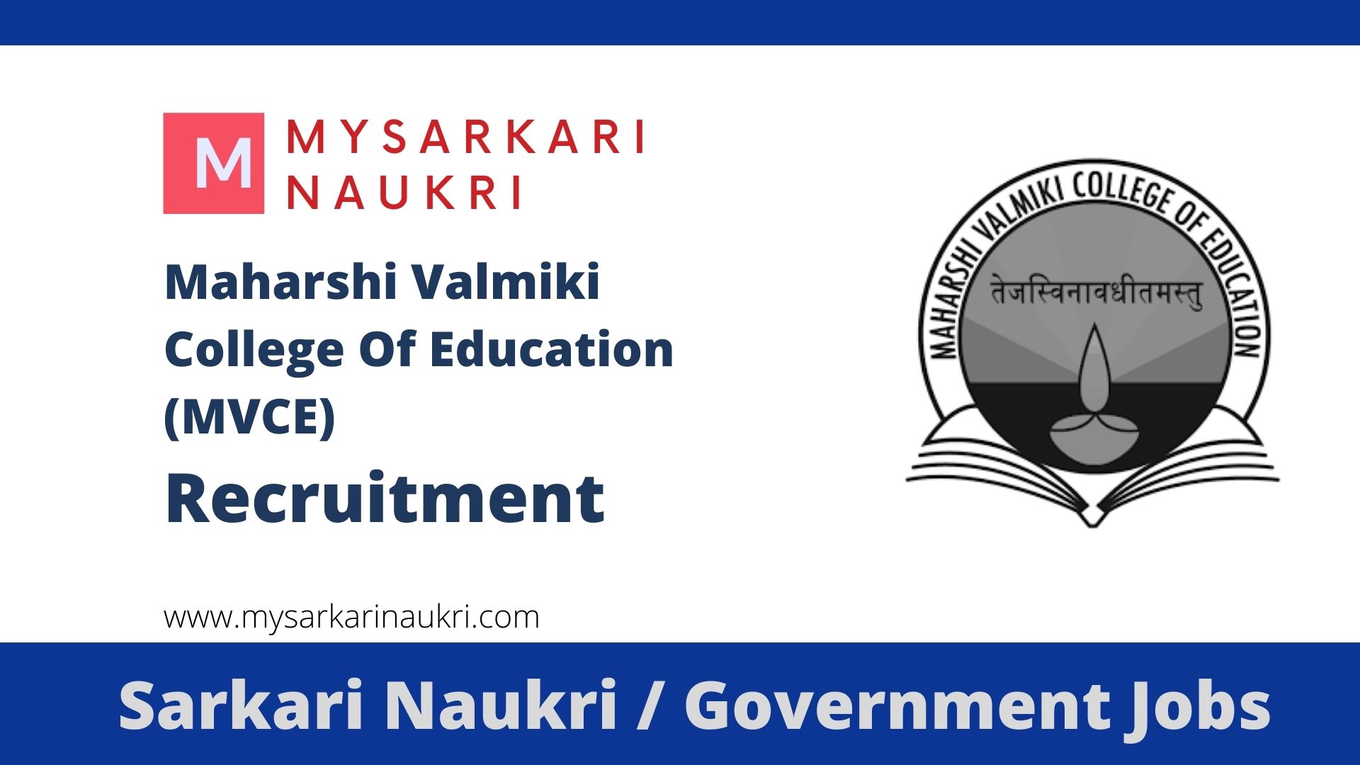 MVCE Recruitment 2025 mvce.ac.in Maharshi Valmiki College Of Education